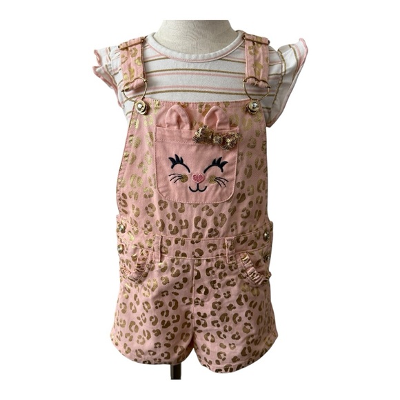 Little Lass | Bottoms | Little Lass Pink And Gold Floral Overalls ...